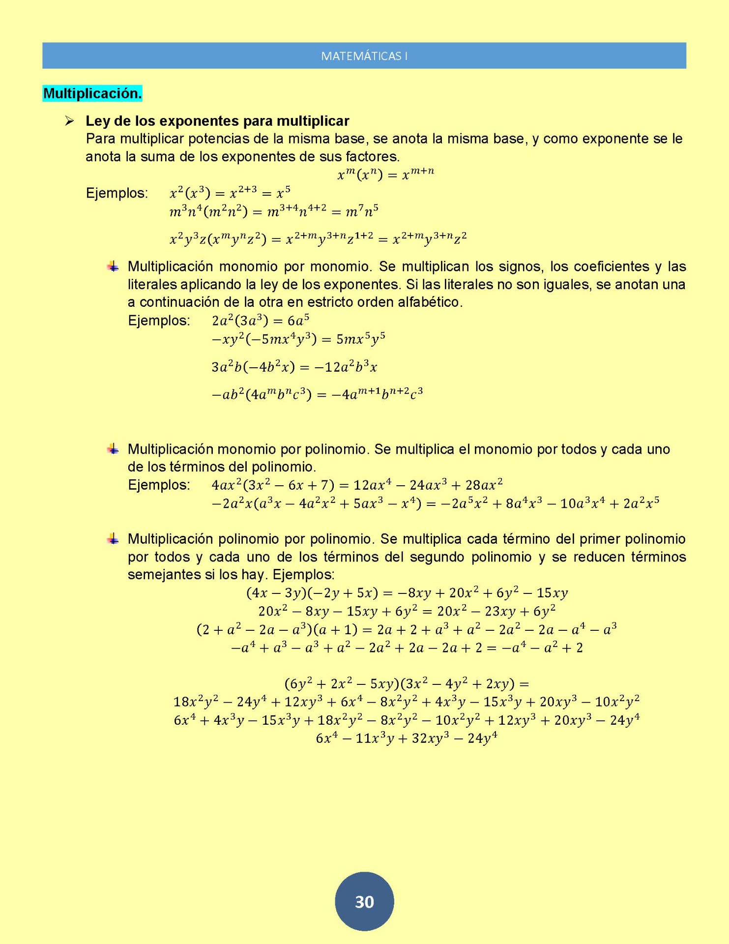 Multiplicación Algebraica :: Matemáticas I BIS